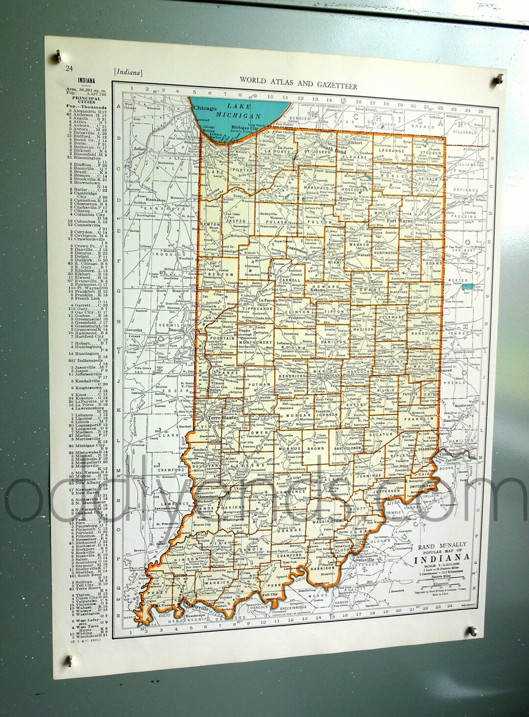 Vintage Indiana Map, 1939 Original Atlas Antique, Indianapolis, Fort ...