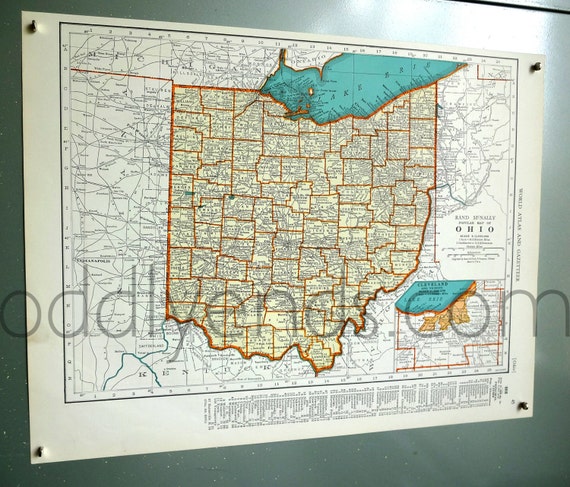 Vintage Ohio Map 1939 Original Atlas Antique Cleveland | Etsy