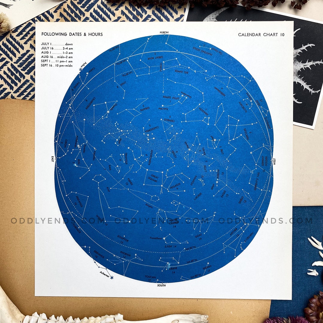 1950's July-september Constellation Star Chart, Not Reproduction ...
