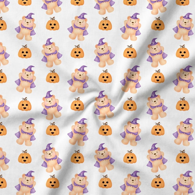 Seamless Halloween Pattern JPG PNG, Cute Watercolor Teddy Bear Digital ...