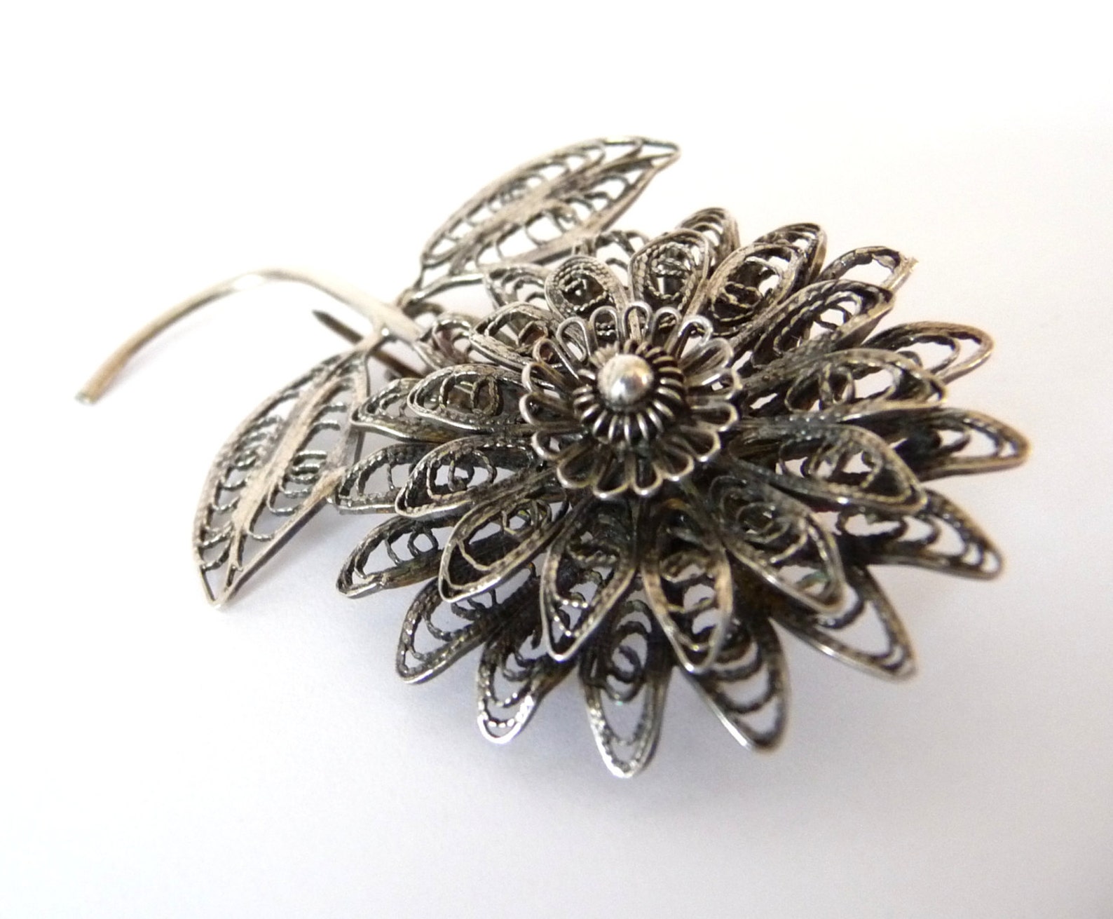 Vintage Filigree Flower Brooch Pin Silver Costume Jewelry From - Etsy