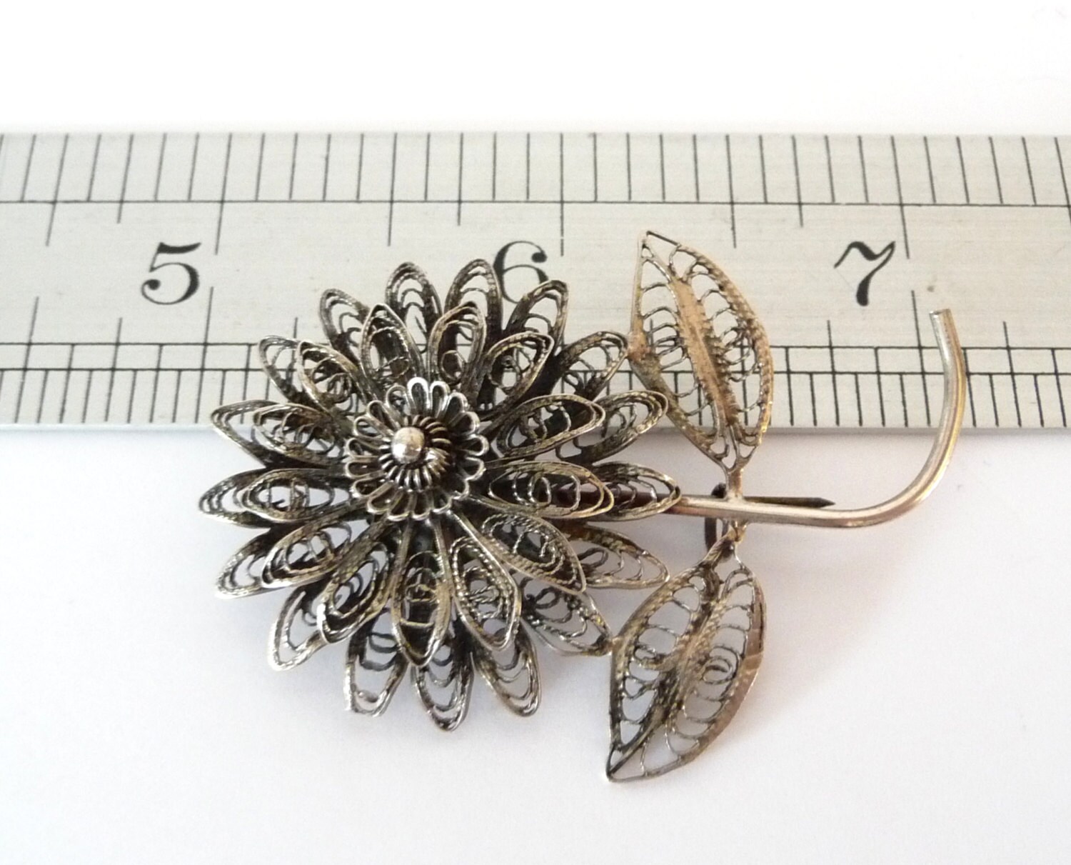 Vintage Filigree Flower Brooch Pin Silver Costume Jewelry From - Etsy
