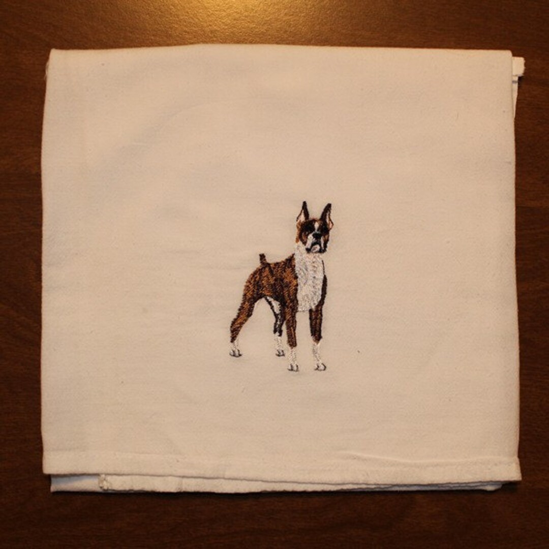 Machine Embroidered Brindle Boxer Flour Sack Dish Towel - Etsy