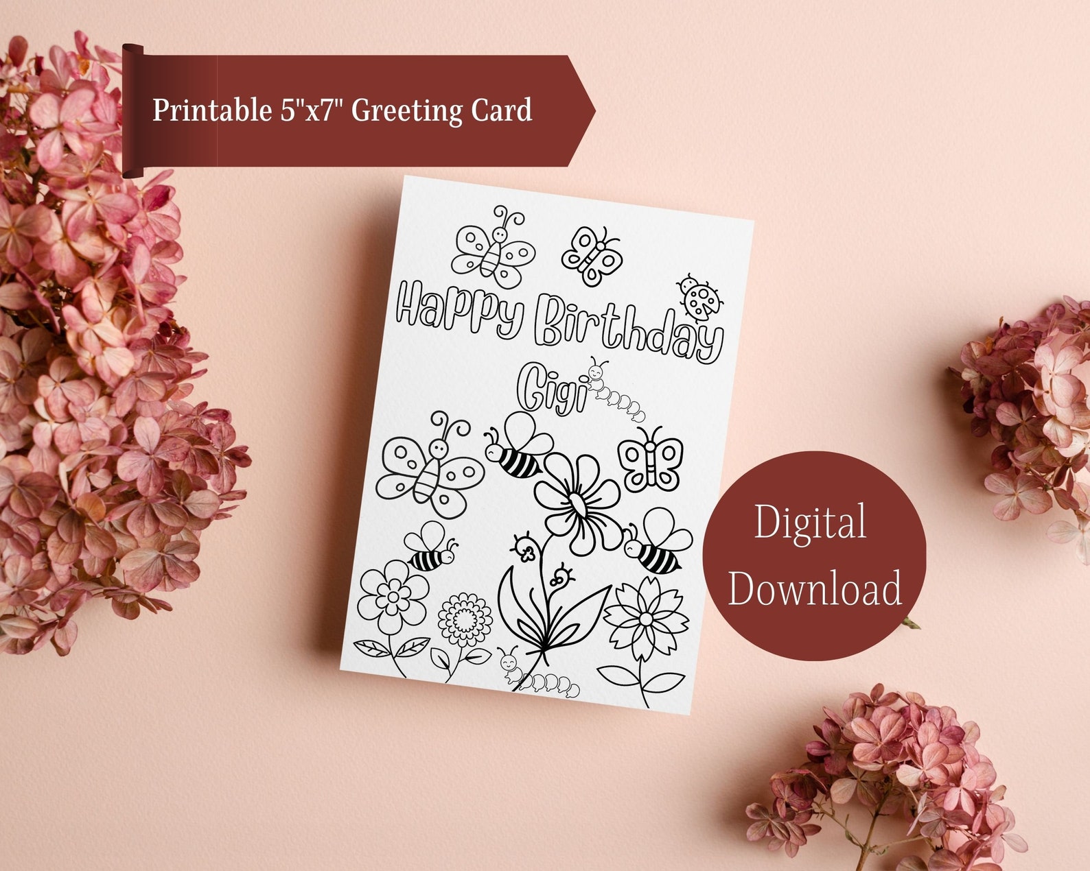 Colorable Happy Birthday Gigi Birthday Card, Gigi Greeting Card, Cow ...
