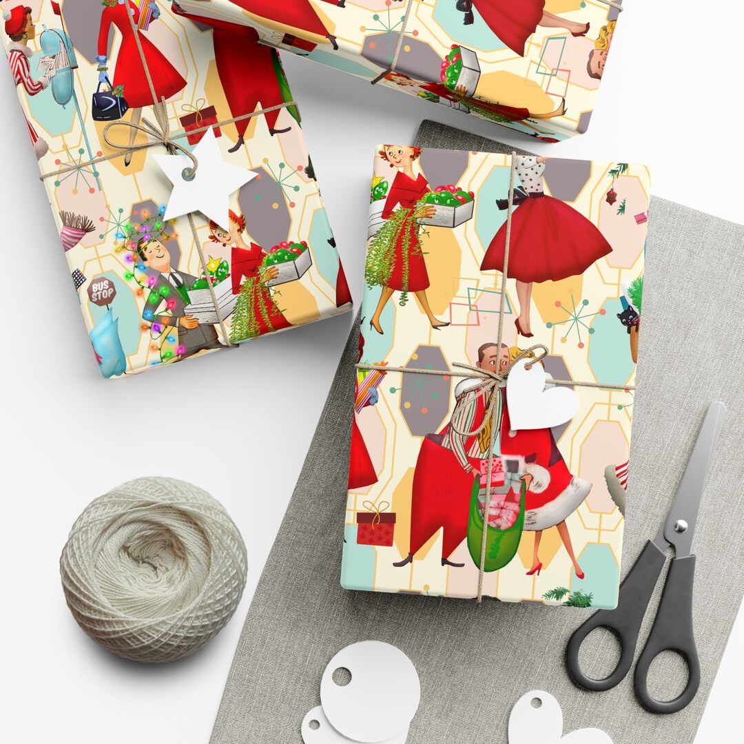 Mid Century Modern Retro 1950s Retro Vintage Christmas Wrapping Paper ...