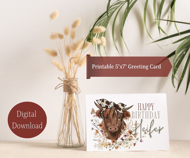 Printable Happy Birthday Heifer, Heifer Greeting Card, Cow Greeting ...
