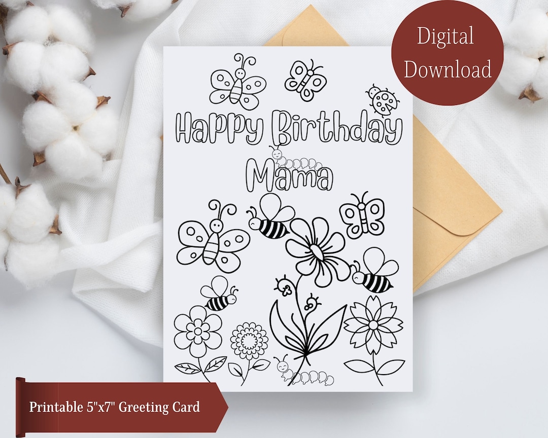 Colorable Happy Birthday Mama Birthday Card, Mama Greeting Card, Mama ...