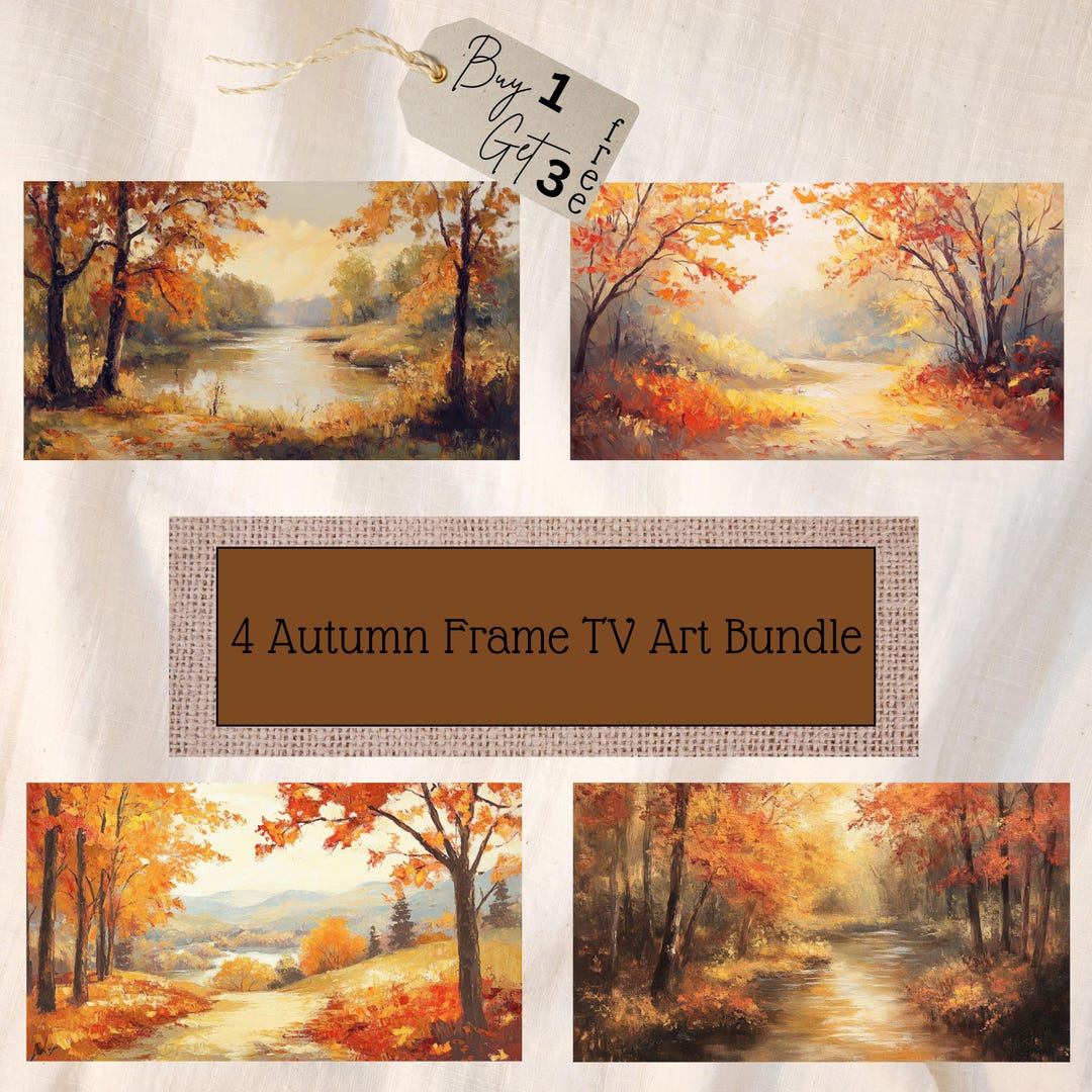 4 Autumn Landscape Impressionism, Impasto, Vintage Rustic Country Decor ...