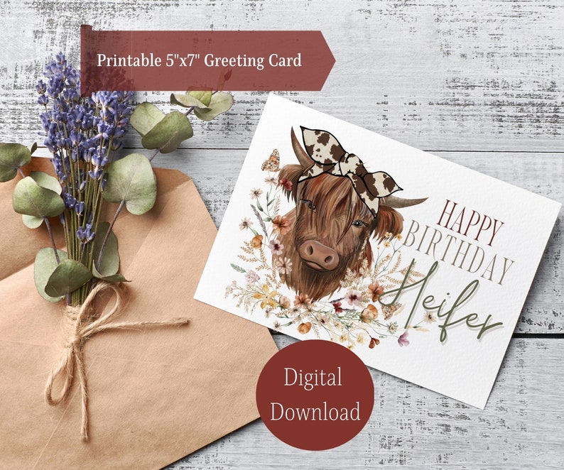 Printable Happy Birthday Heifer Heifer Greeting Card Cow - Etsy