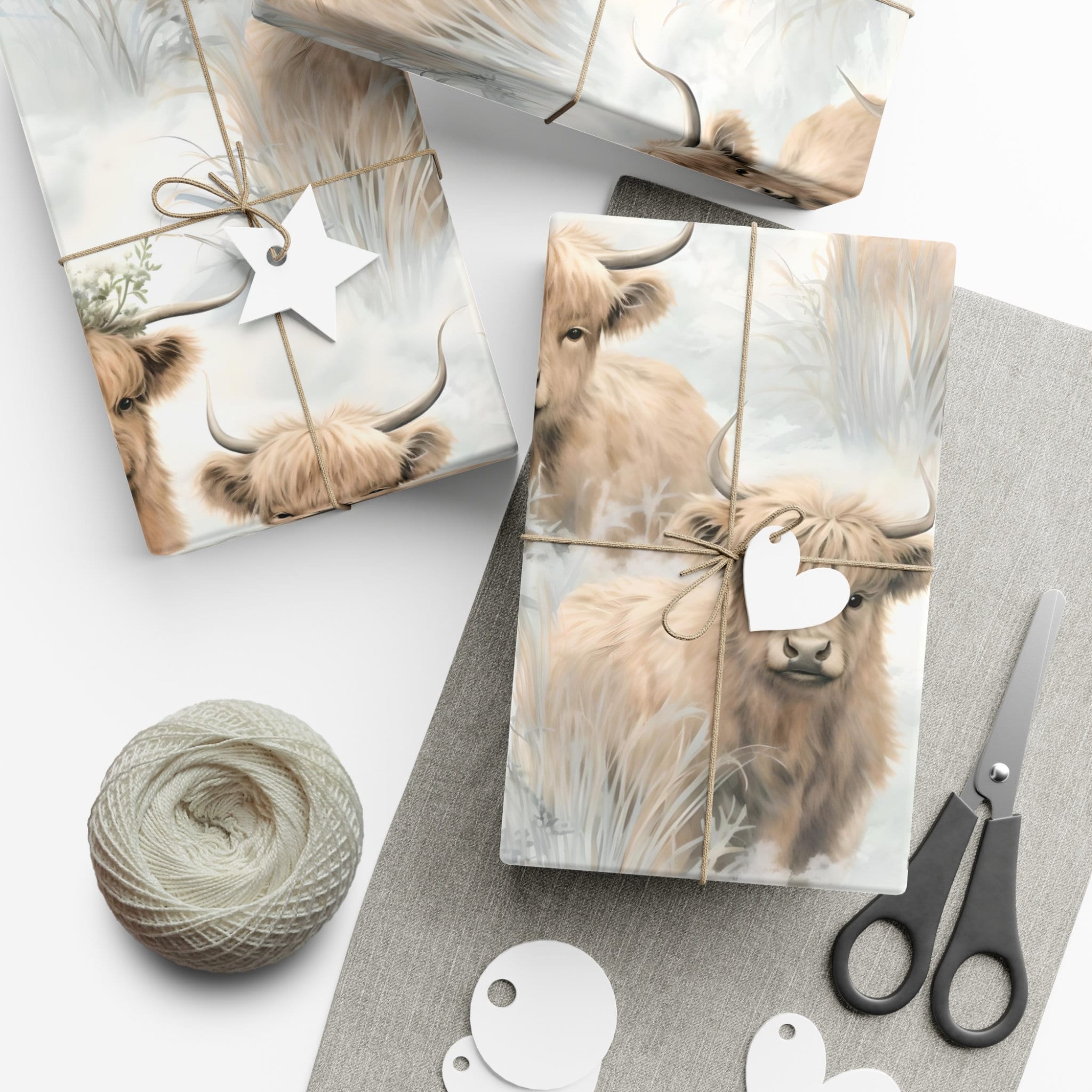 Highland Cow Christmas Wrapping Paper, Farmer Gift Wrap, Mini Highland ...