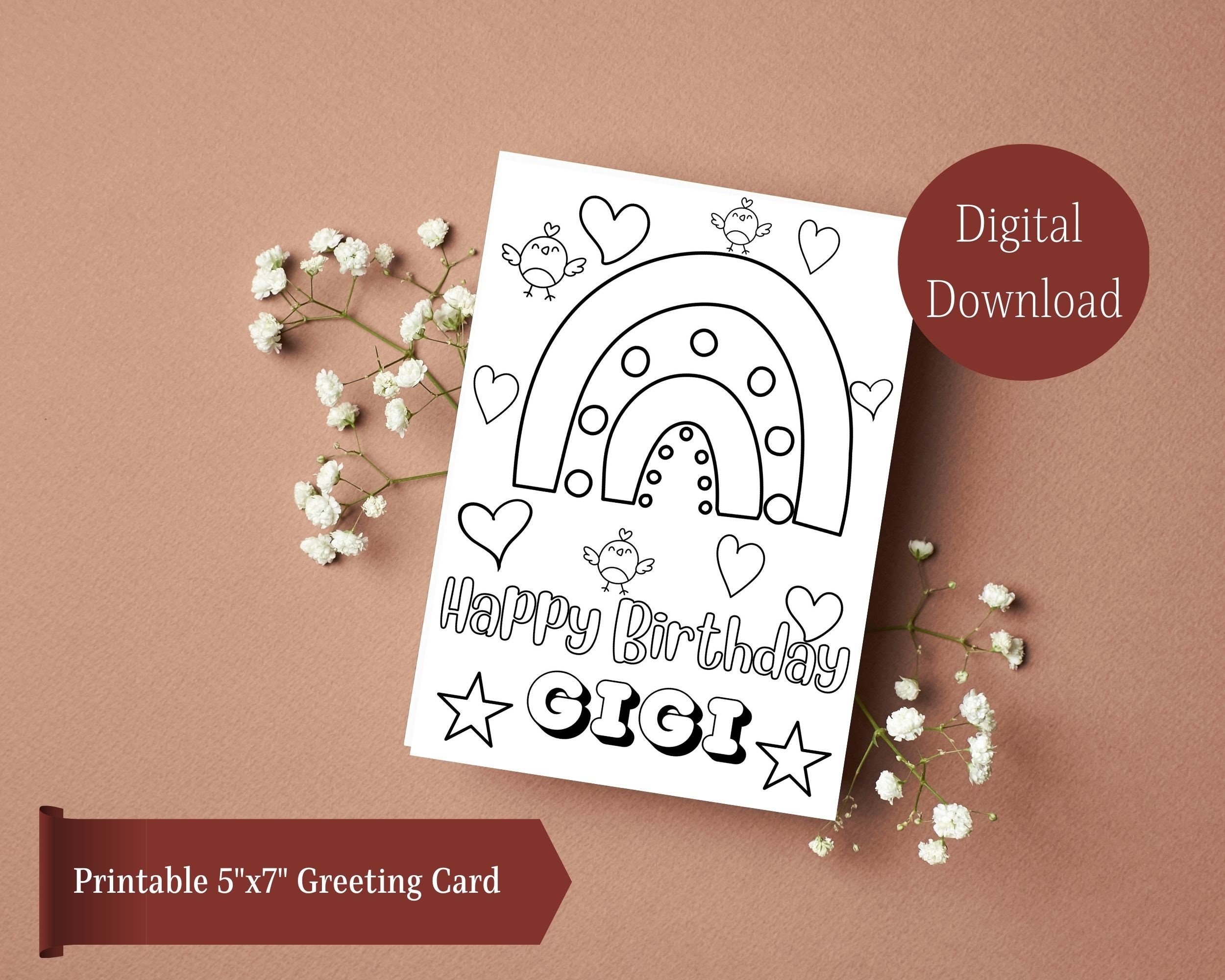 Colorable Happy Birthday Gigi Birthday Card, Gigi Rainbow Card, Gigi ...