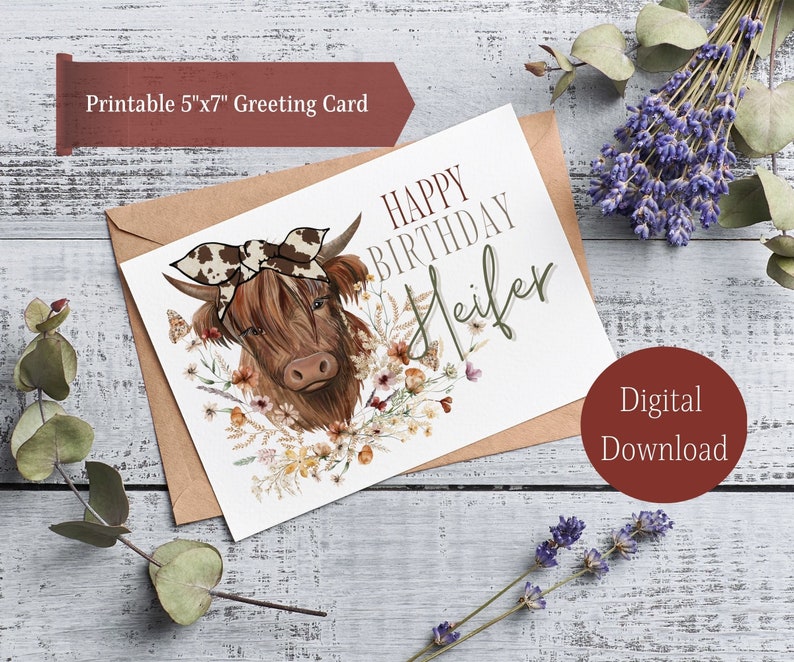 Printable Happy Birthday Heifer, Heifer Greeting Card, Cow Greeting ...