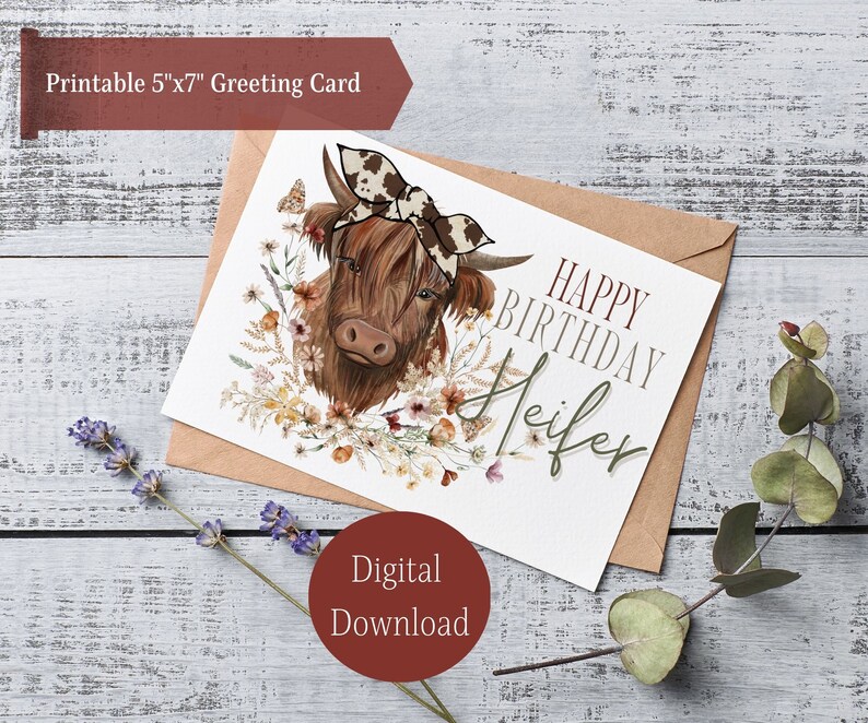 Printable Happy Birthday Heifer, Heifer Greeting Card, Cow Greeting ...