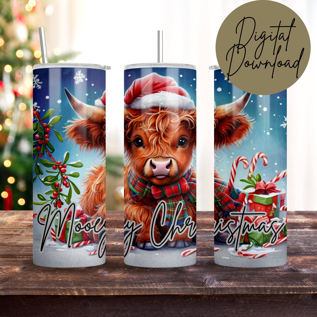 Cute Christmas Highland Cow Plaid Candy Canes Seamless Tumbler Wrap | 9 ...