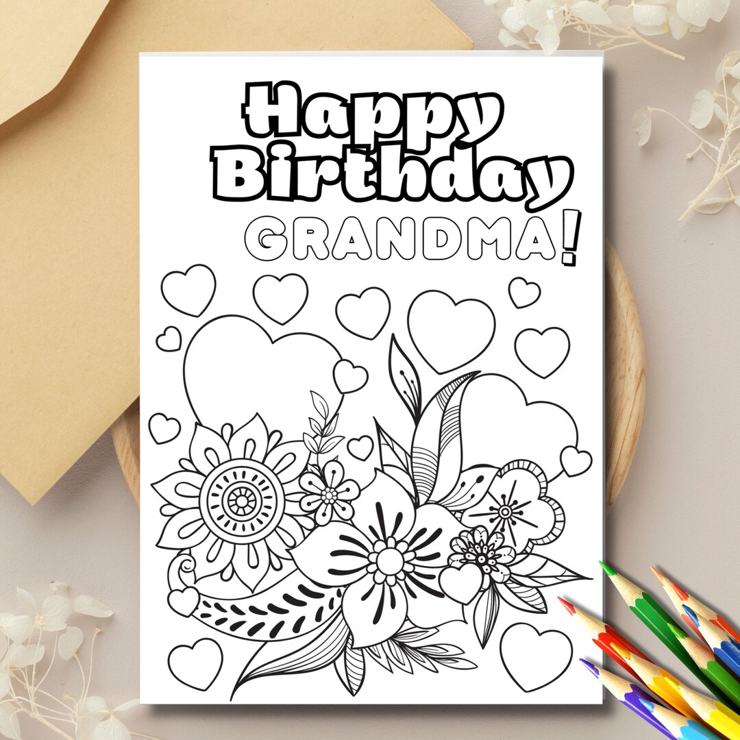 Colorable Happy Birthday Grandma Birthday Card, Flower Card, Mandala ...