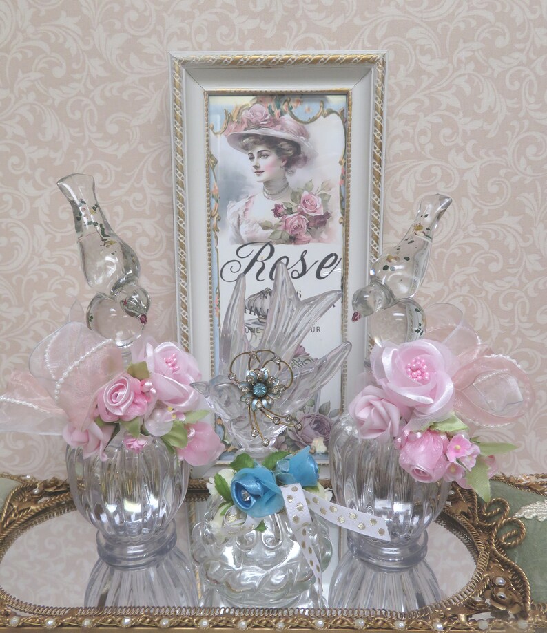 Glass Bird Perfume Bottle Pink Rose Bird Perfume Bottle - Etsy