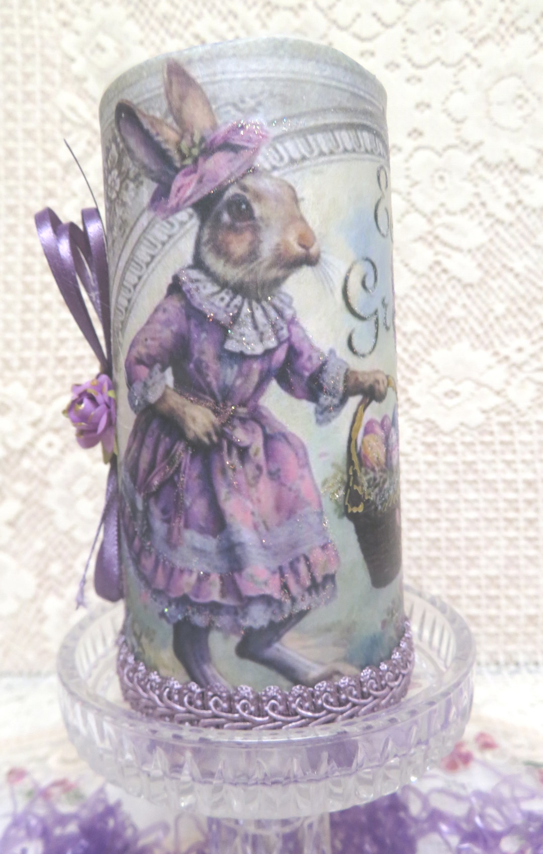 Mr&mrs.rabbit Candle, Purple Rabbit Couple Candle, Rabbits With Basket ...
