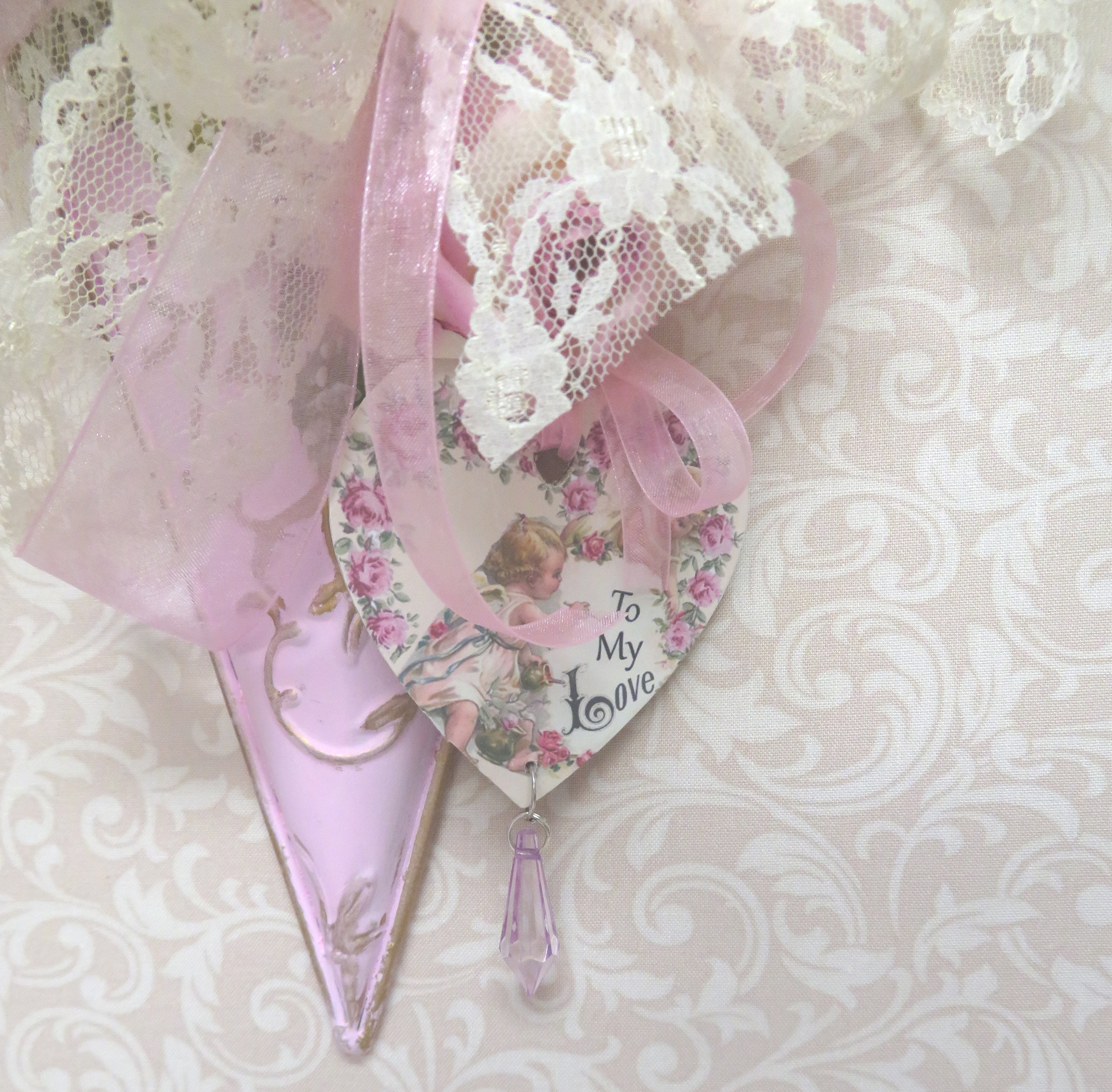 Pink Cherub Wall Pocket, Violin Cherub Wall Pocket, Pink Wall Pocket ...