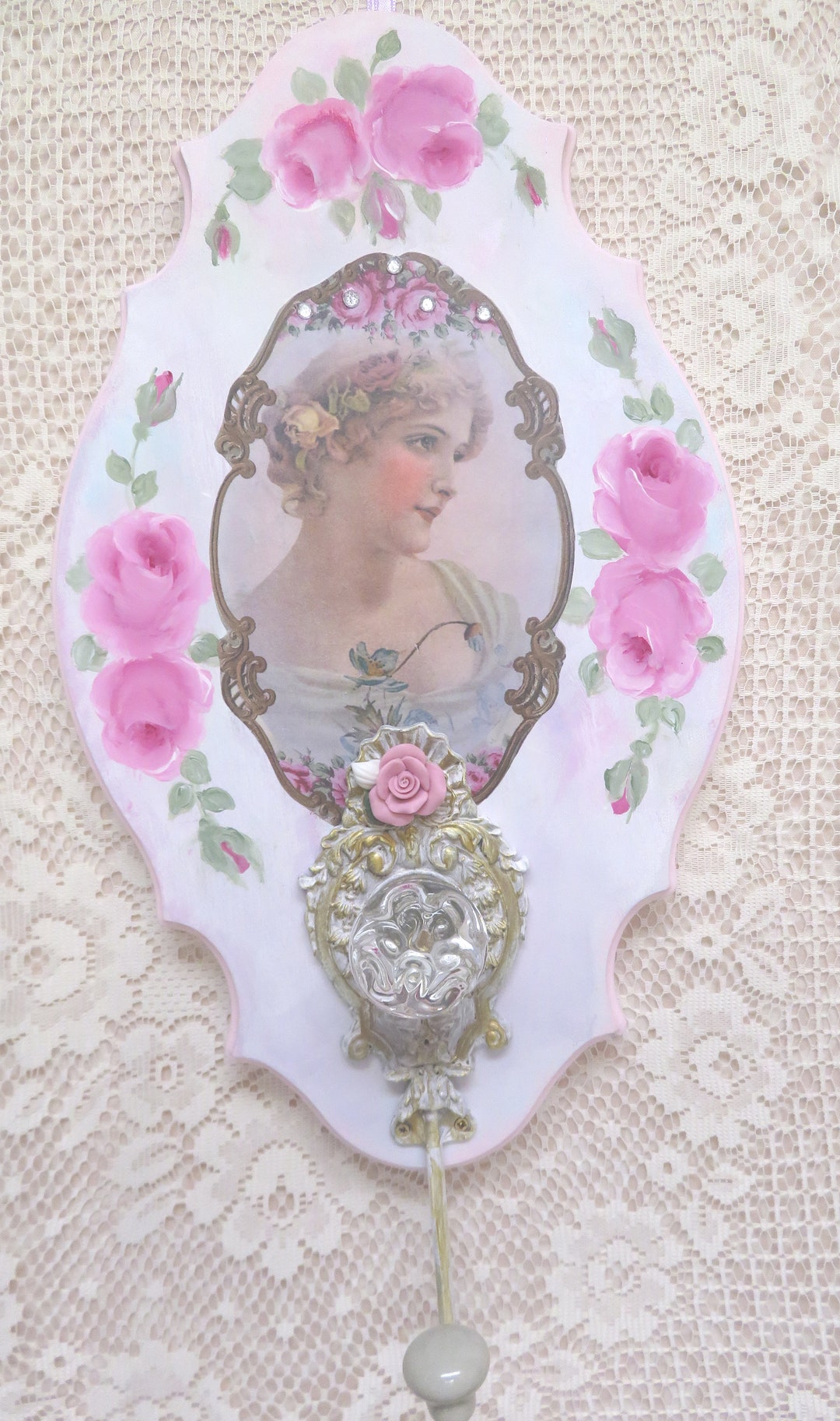 Rose Plaque Hanger, Rose Hanger, Victorian Woman Plaque, Hanger - Etsy