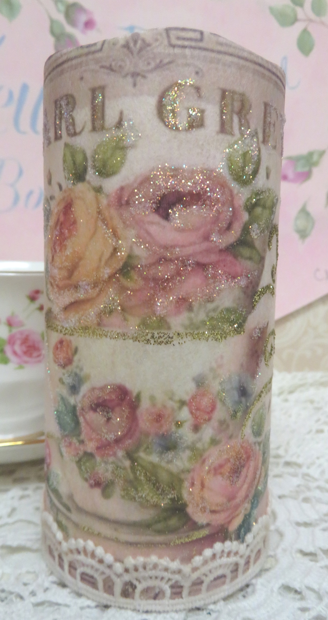 Teacup Candle, Tea Cup With Roses Candle, Earl Grey Candle, Battery ...