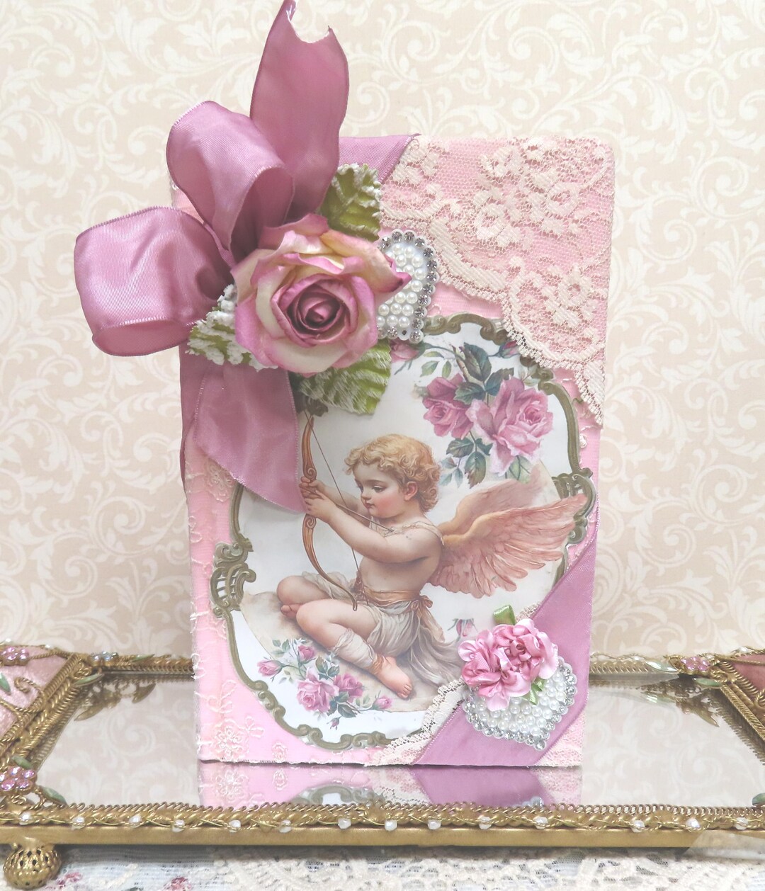 Cherub Book, Pink Cherub Book, Display Book, Decorative Book, Pink Lace ...
