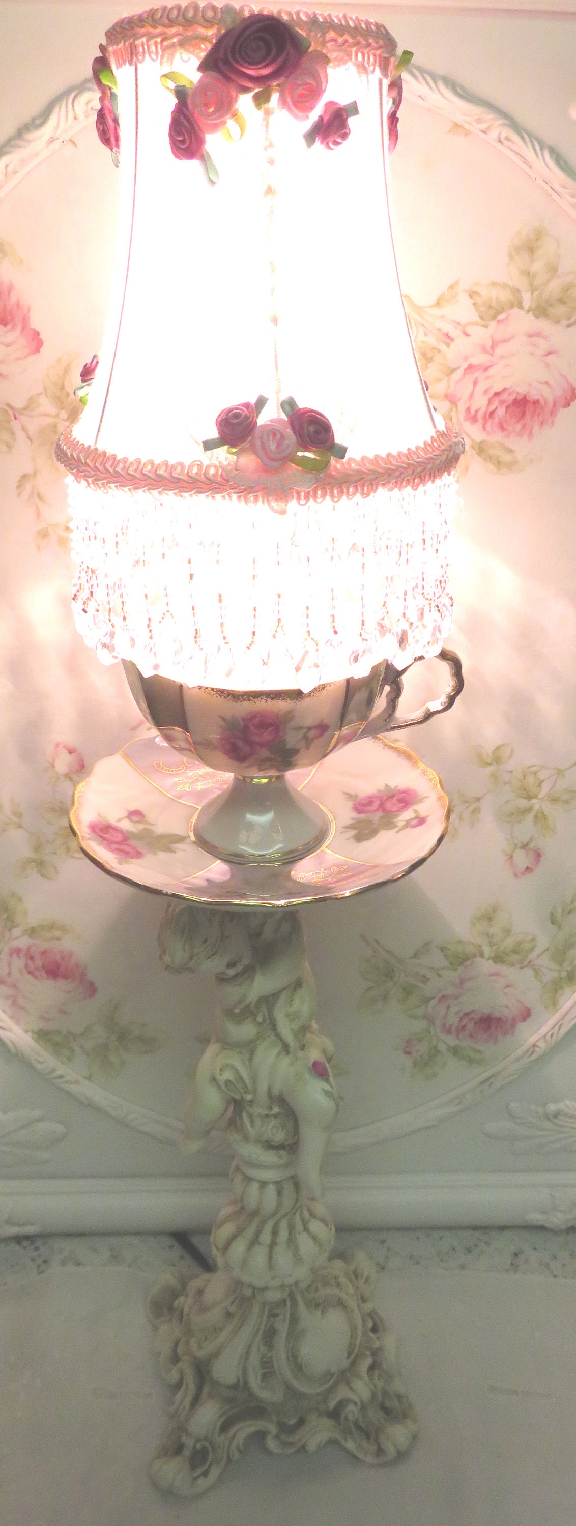 Rose Cup Cherub Cherub Lamp Tea Cup Lamp Beaded Lamp Shade - Etsy