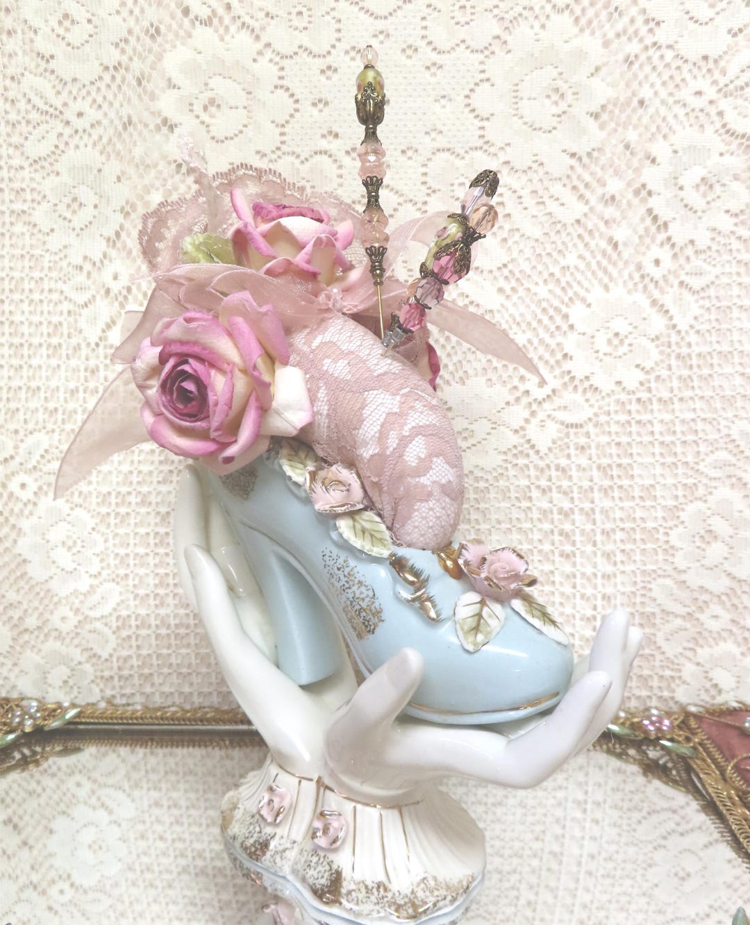 Hands Holding Shoe Pin Cushion, Hat Pin Cushion, Shoe and Hands Pin ...