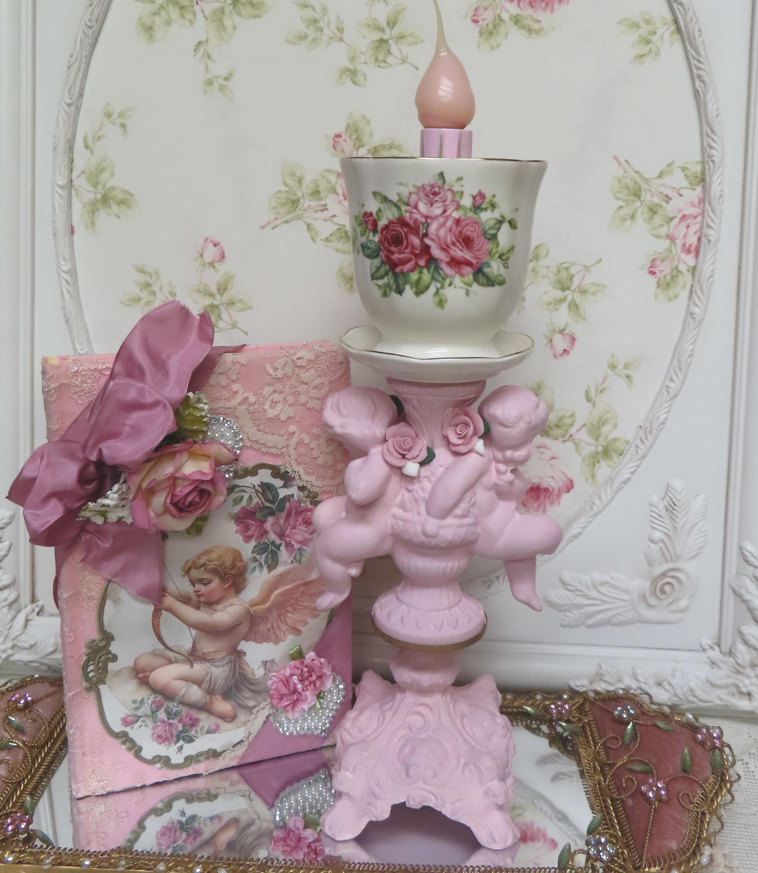 Vintage Cherub Light, Pink Cherub Light, Rose Candle Light, Pink Roses ...