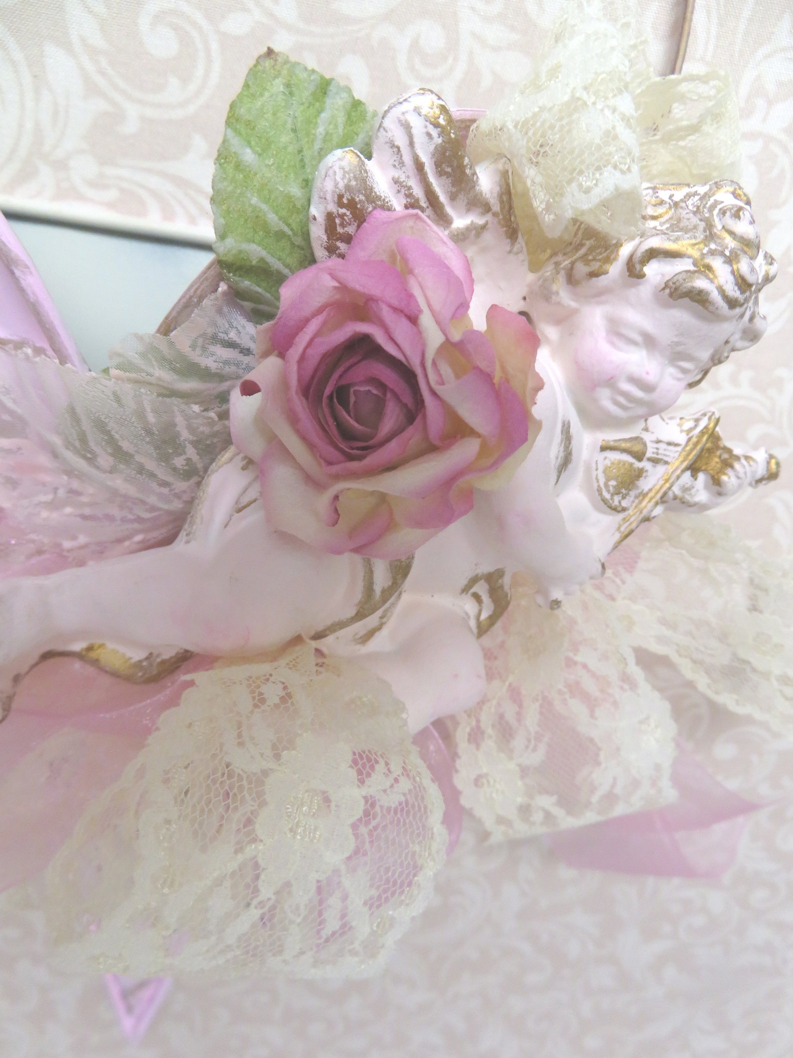 Pink Cherub Wall Pocket, Violin Cherub Wall Pocket, Pink Wall Pocket ...