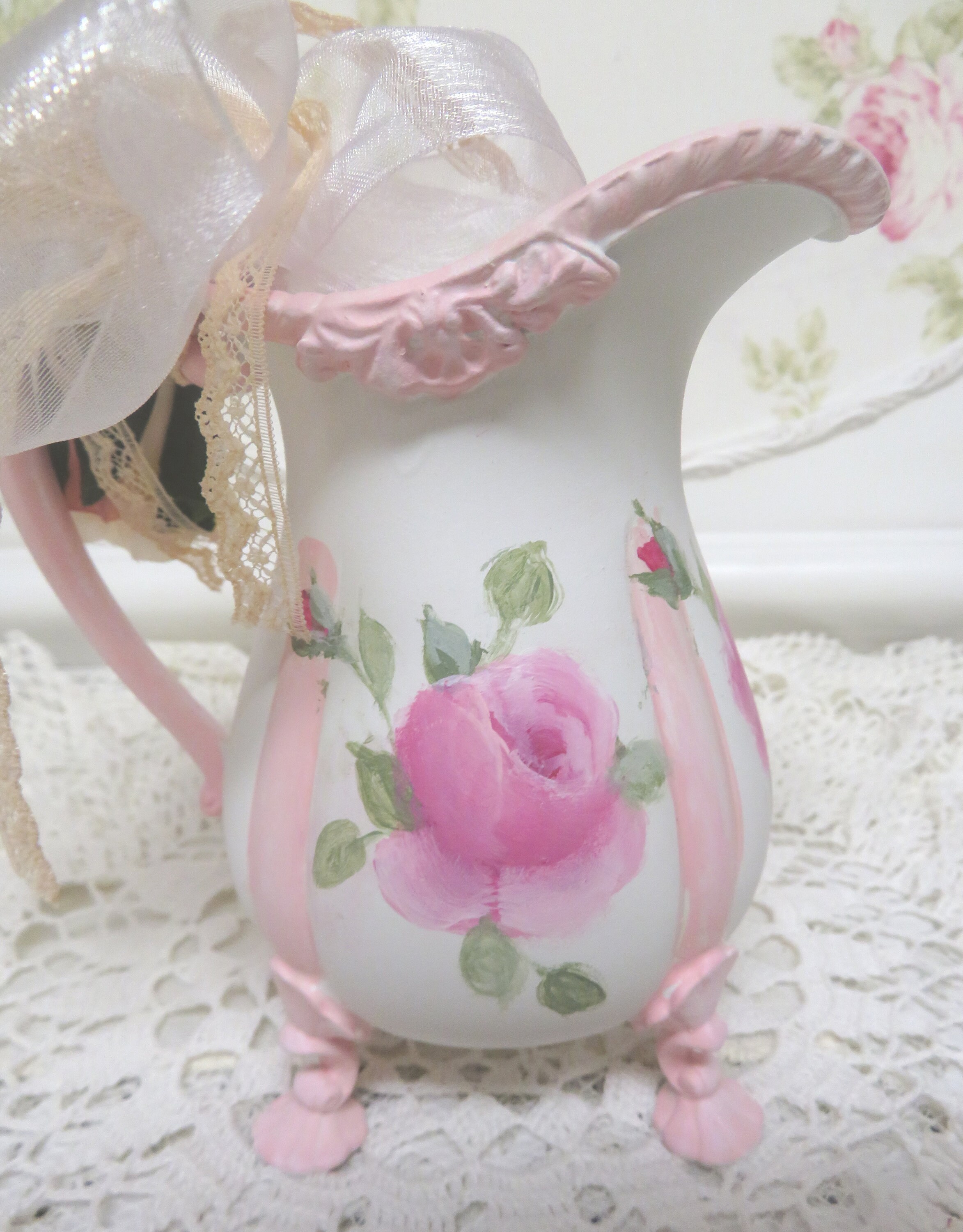 Rose Sugar Bowl and Creamer Pink and White Sugar Bowl and - Etsy