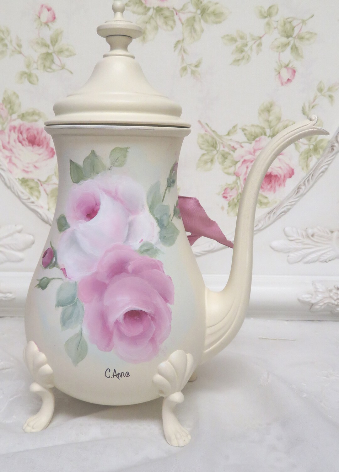 Rose Tea Pot, Pink Rose Tea Pot, Hand Painted Teapot, Unique Teapot. - Etsy