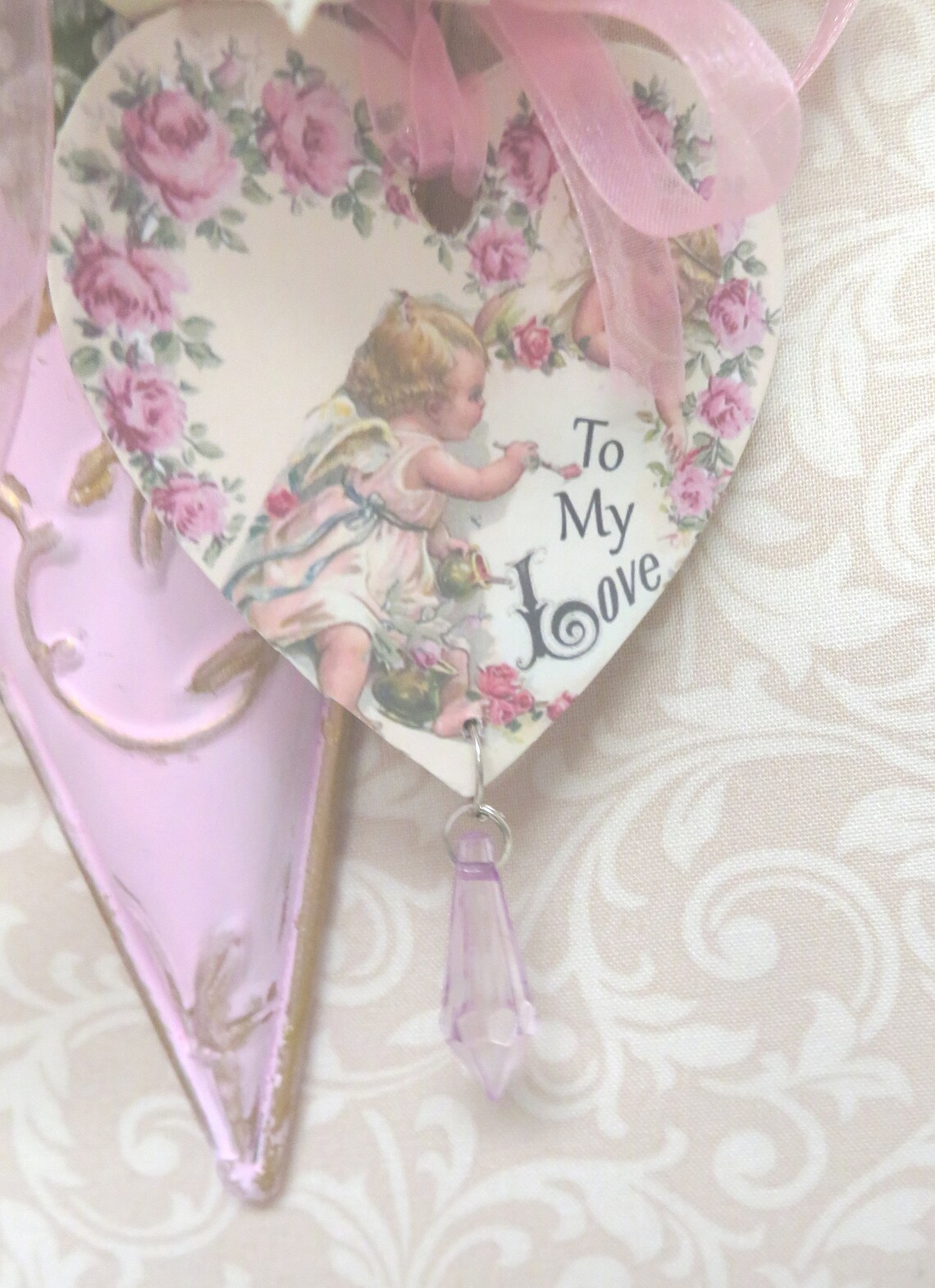 Pink Cherub Wall Pocket, Violin Cherub Wall Pocket, Pink Wall Pocket ...