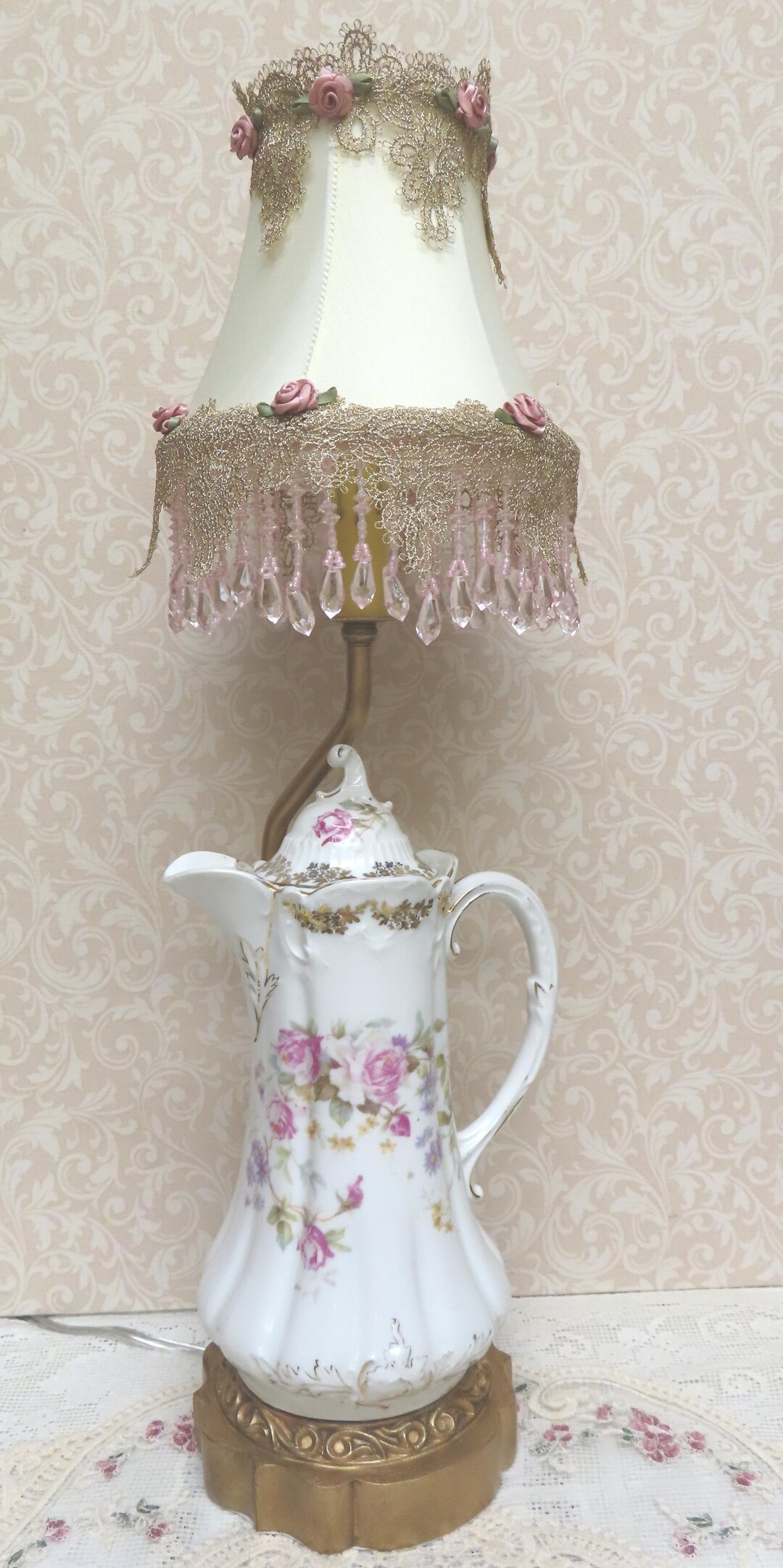 Vintage Tea Pot Lamp, Vintage Chocolate Pot Lamp, Pink Rose Teapot Lamp ...