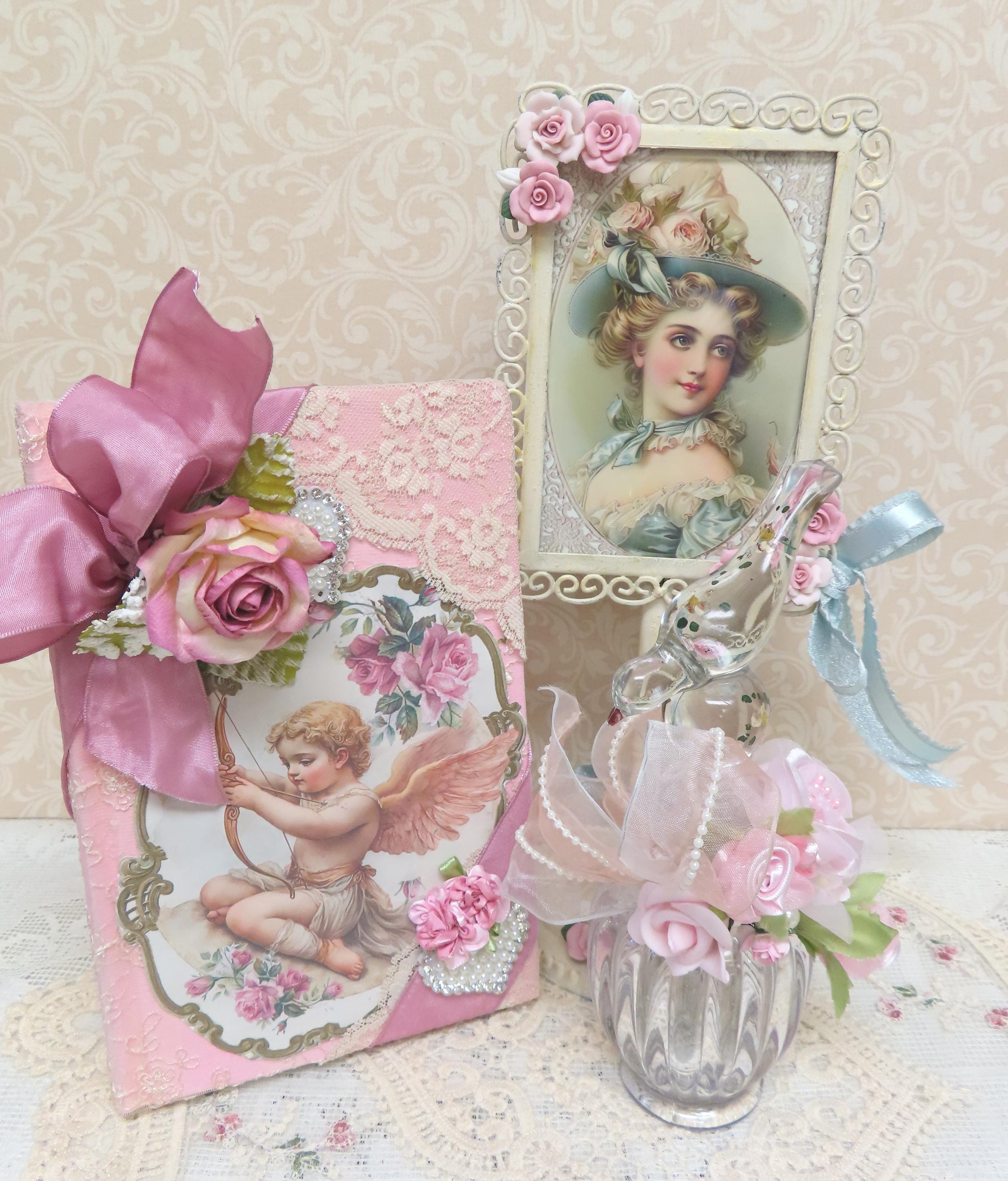 Cherub Book, Pink Cherub Book, Display Book, Decorative Book, Pink Lace ...