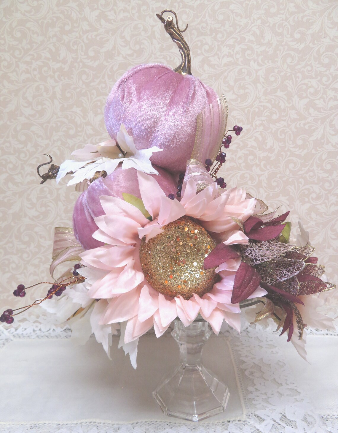 Pink Pumpkin Topiary Fall Pink Arrangement Fall Pink Topiary - Etsy