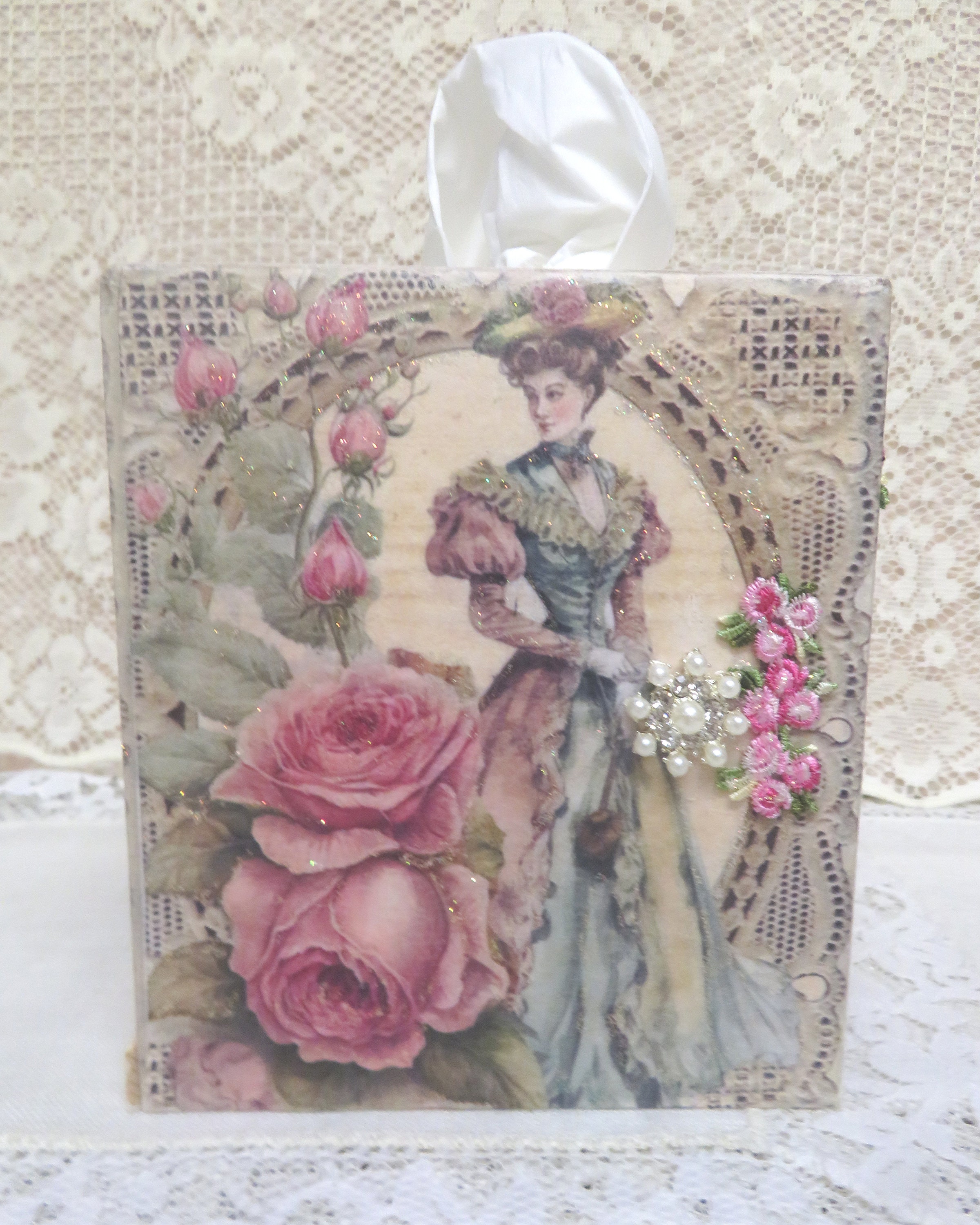 Parisian Lady Tissue Box Vintage Rose Tissue Box Rose Tissue - Etsy