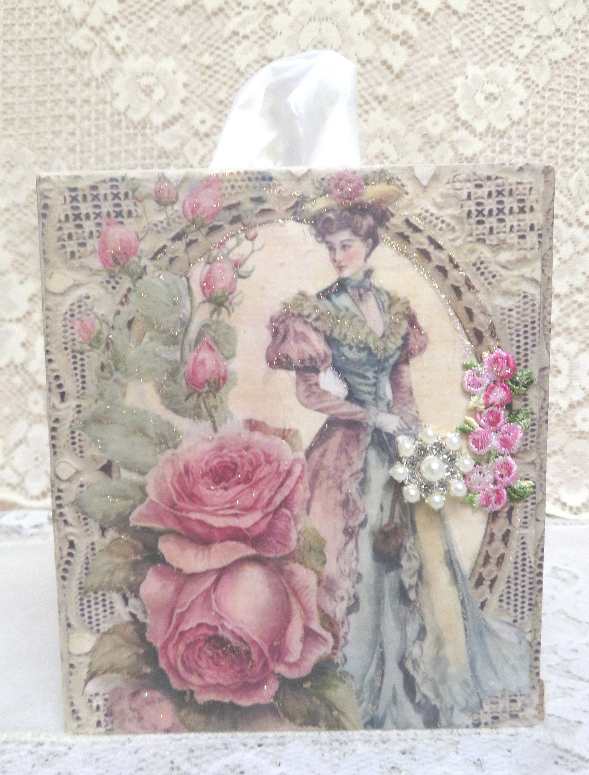 Parisian Lady Tissue Box Vintage Rose Tissue Box Rose Tissue - Etsy
