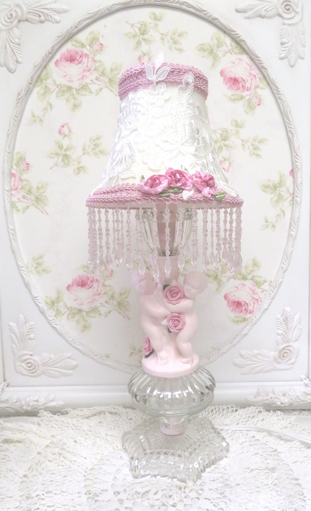 Pink Rose Cherub Lamp Pink Cherub Lamp Cherub Lamp With - Etsy