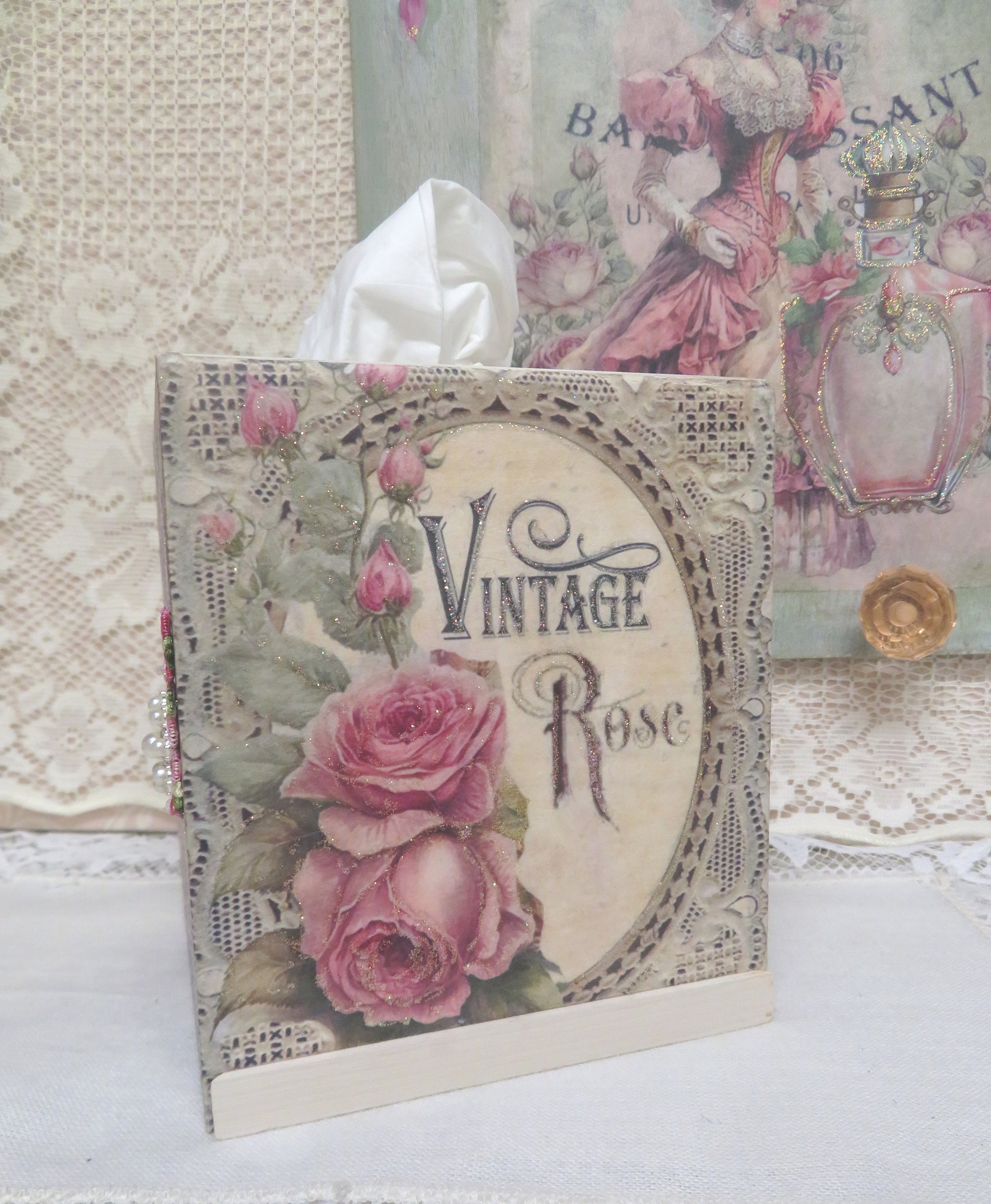 Parisian Lady Tissue Box Vintage Rose Tissue Box Rose Tissue - Etsy