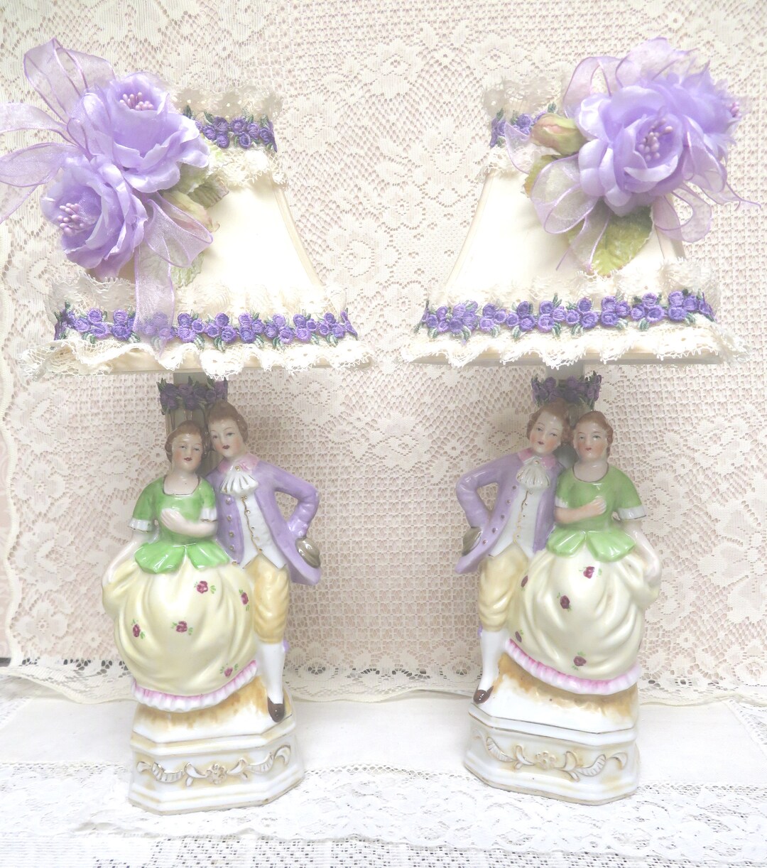 Couple Lamps, Lavender Couple Lamps, Victorian Couple, Shabby Chic ...