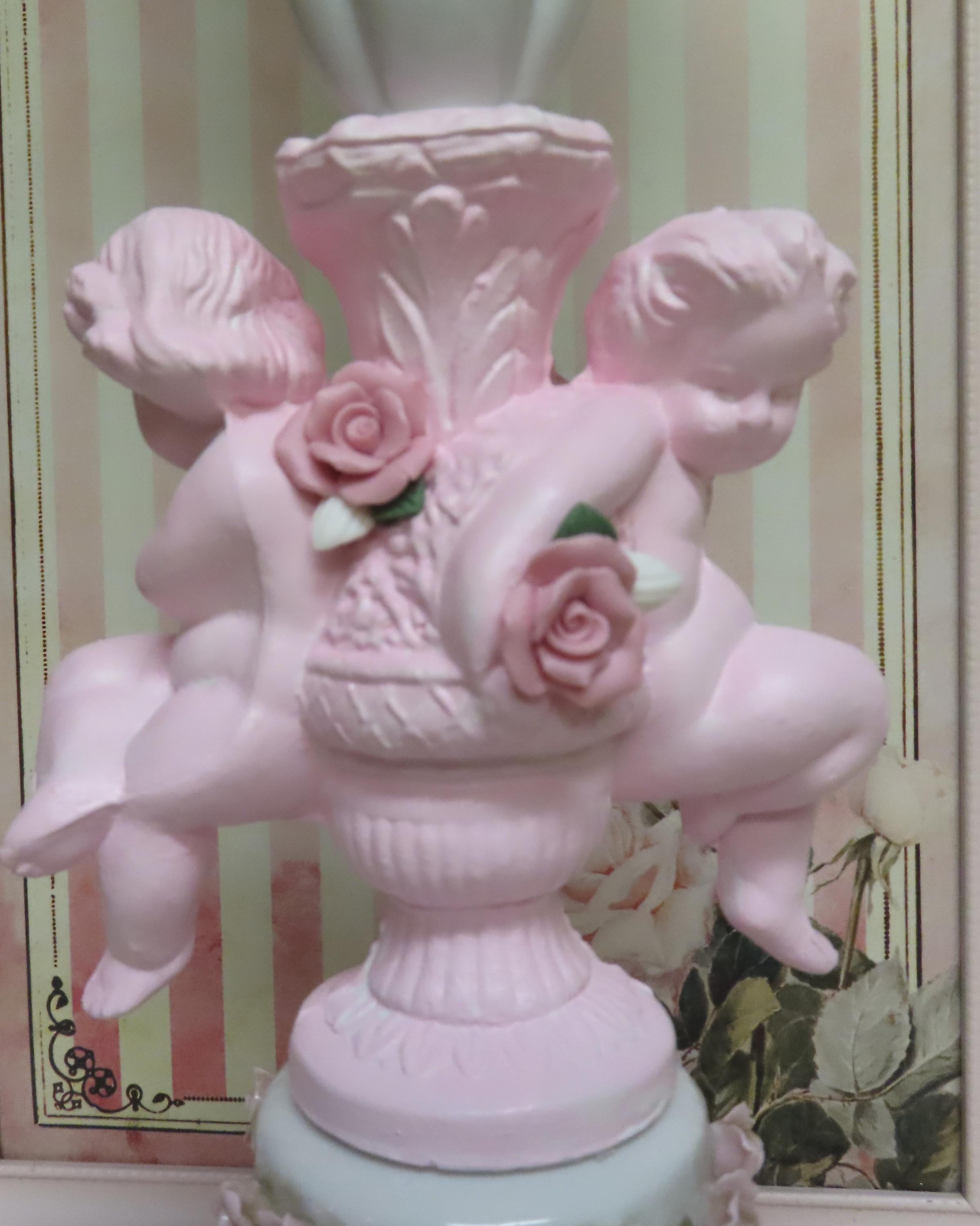 Rose Cherub Lamp, Pink Cherub Lamp, Porcelain Pink Rose Lamp, Double ...