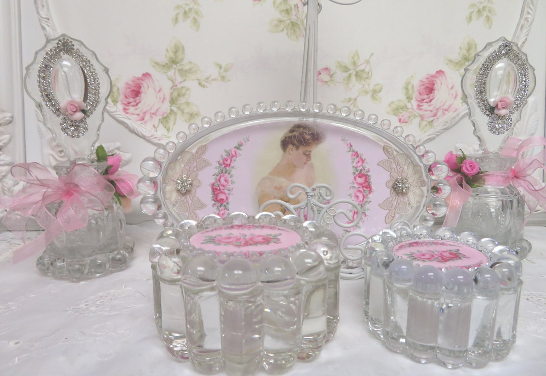 Vanity Set, Rose Vanity Set, Perfume Bottles, Vanity Jars - Etsy