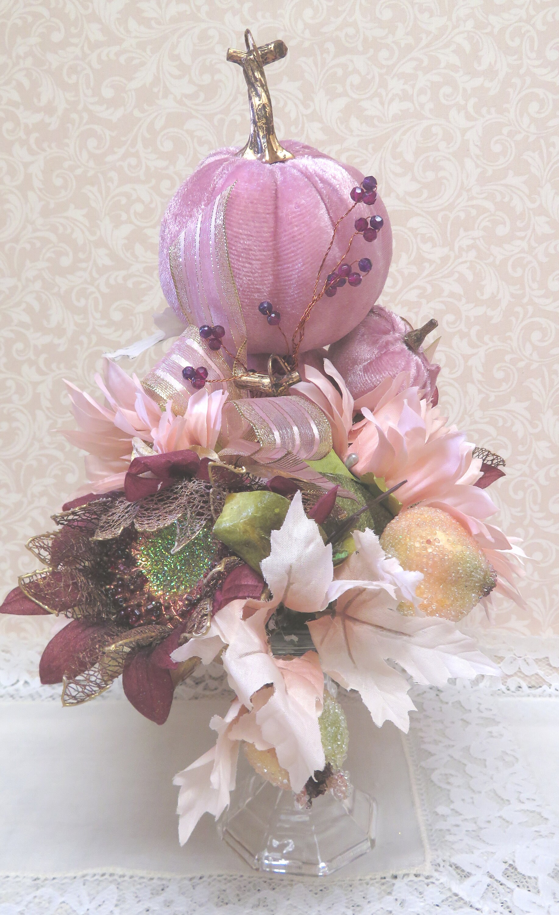 Pink Pumpkin Topiary Fall Pink Arrangement Fall Pink Topiary - Etsy