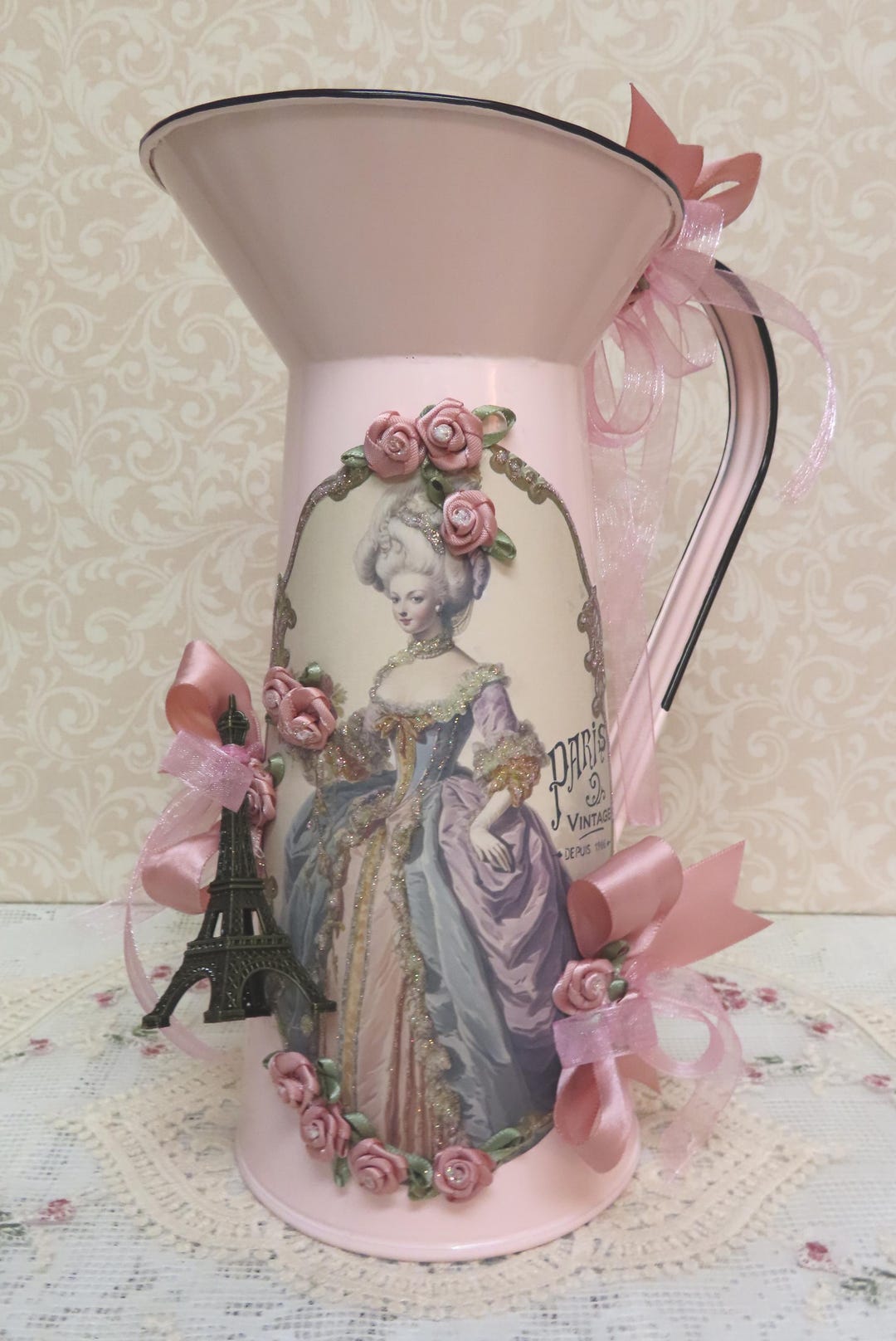 Marie Antoinette Bathing Pitcher, Pink Bathing Pitcher, Enamel Bathing ...