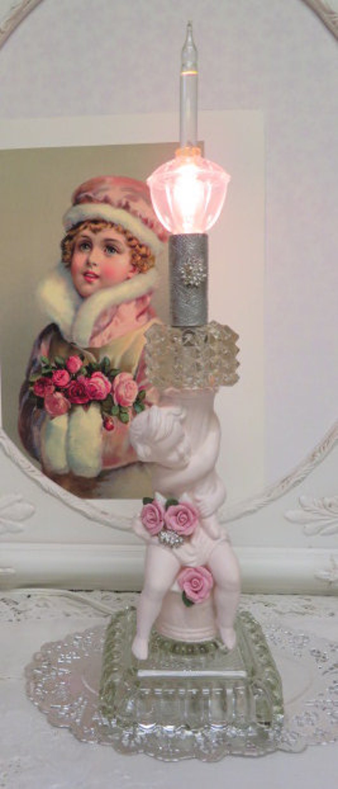 Cherub, Cherub Light, Glass Light, Pink Cherub, Electric Light - Etsy