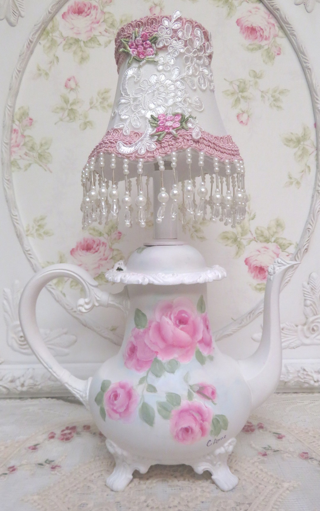 Rose Tea Pot Lamp, Pink Rose Tea Pot Lamp, Tea Pot Lamp - Etsy