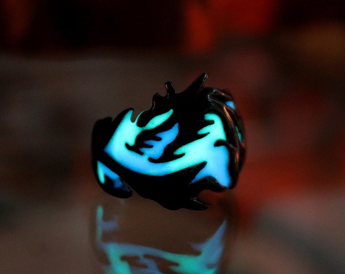 Black Dragon Ring Glow in the Dark / Stainless Steel Black Ring / - Etsy