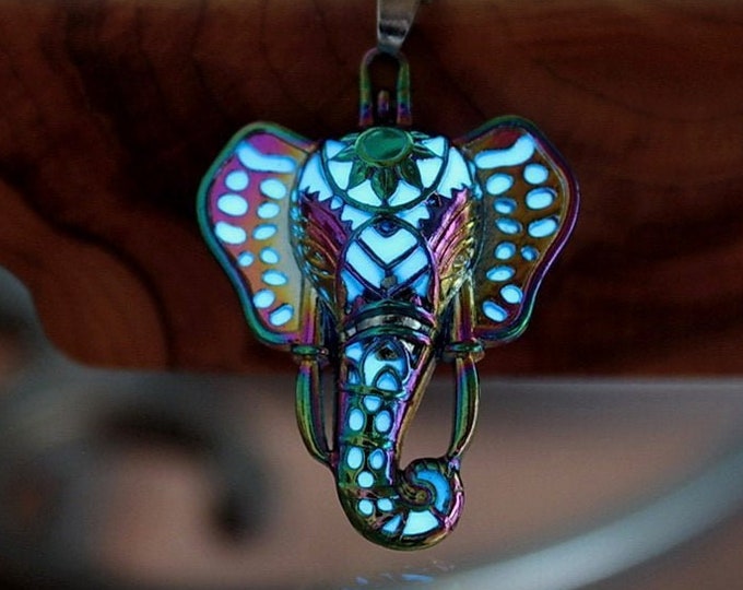 Elephant Locket Glow in the Dark / Rainbow Necklace / - Etsy