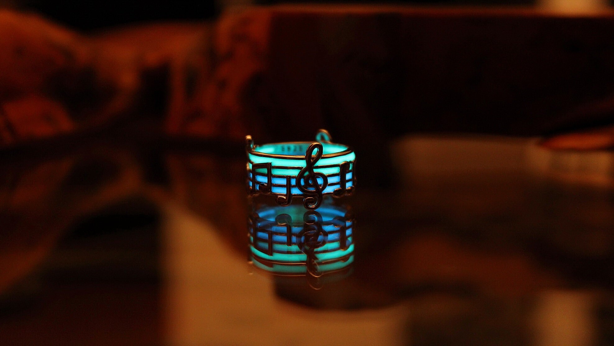 Music Notes Ring Glow in the Dark / Treble Clef Band Ring / Sterling ...