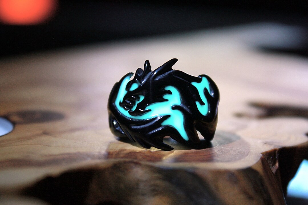 Black Dragon Ring Glow in the Dark / Stainless Steel Black Ring / - Etsy